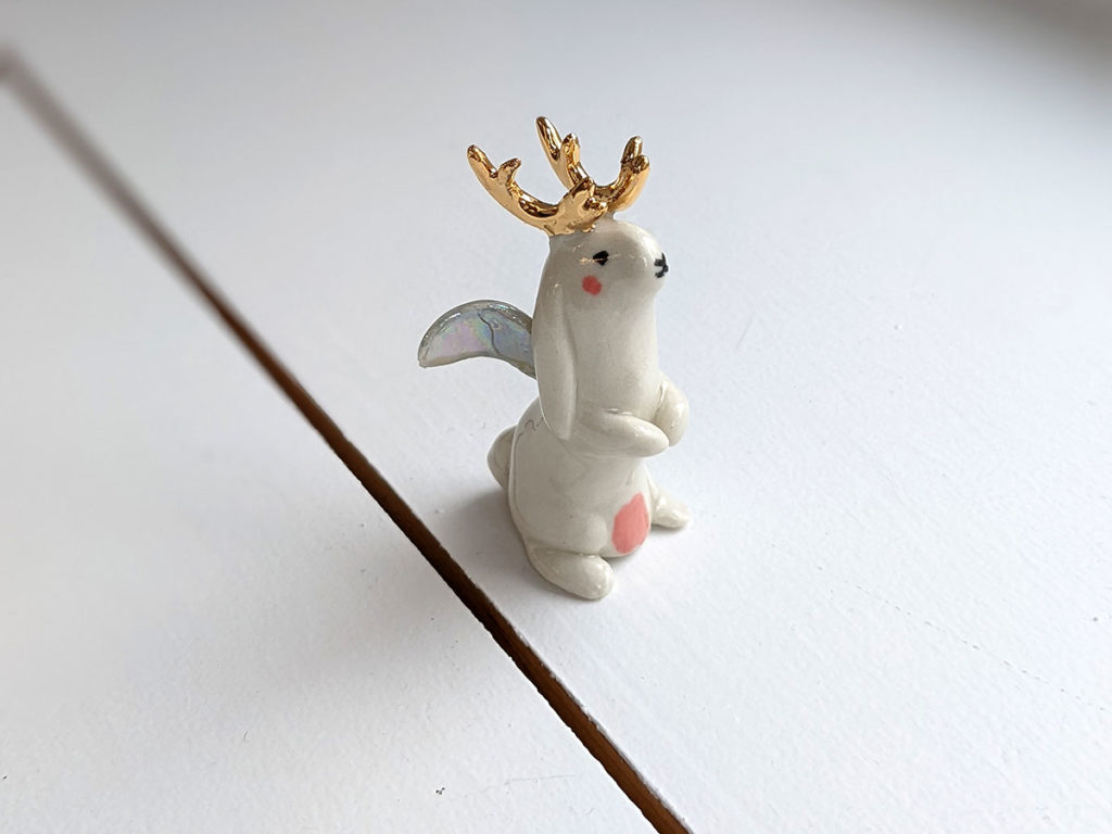 Winged Jackalope in Ceramics and Gold - Kness