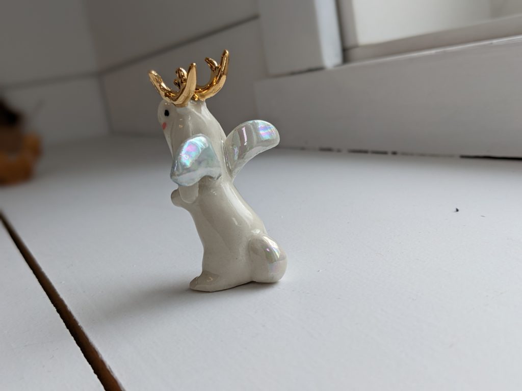 Winged Jackalope in Ceramics and Gold - Kness