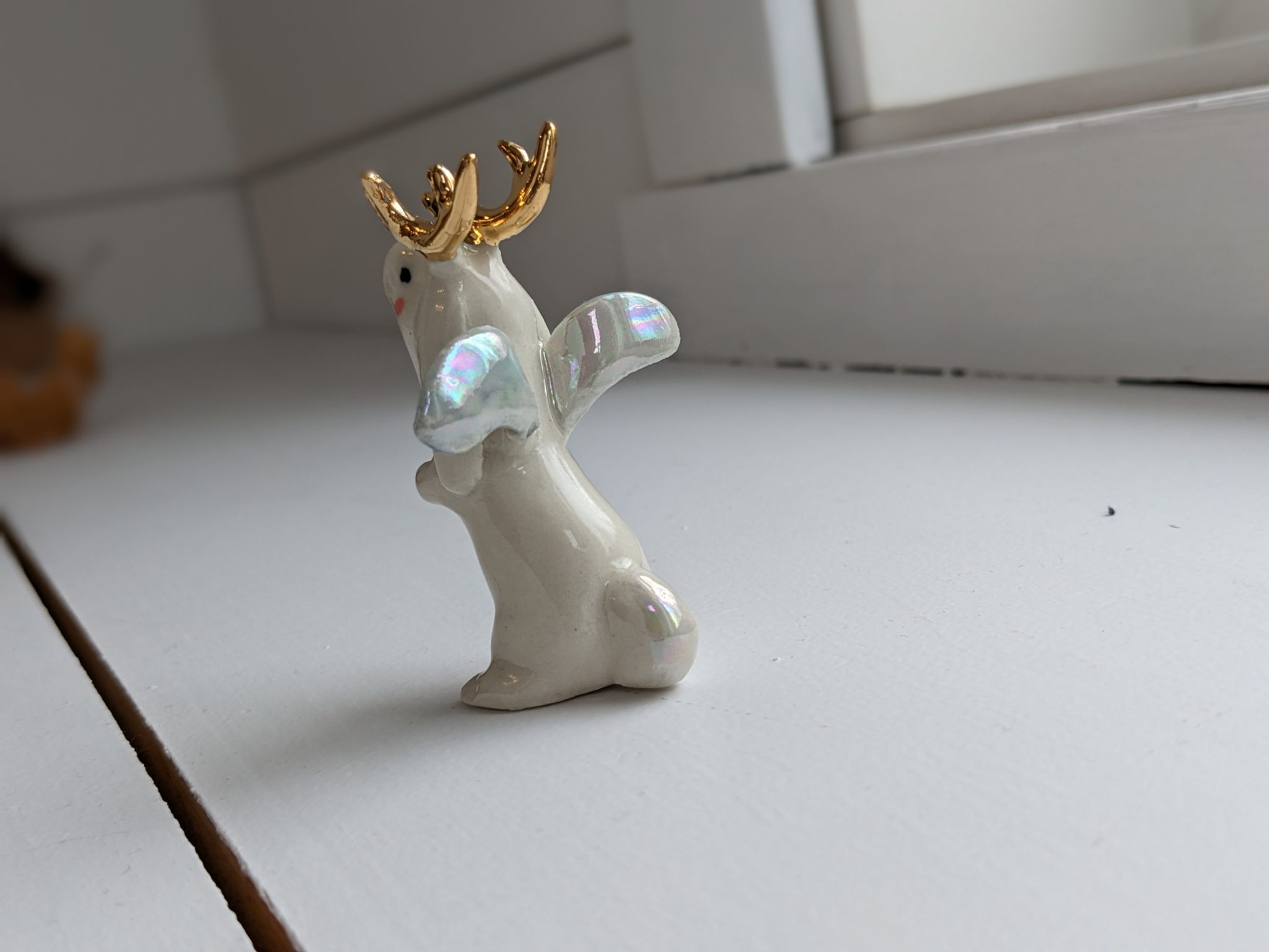 Winged Jackalope in Ceramics and Gold - Kness