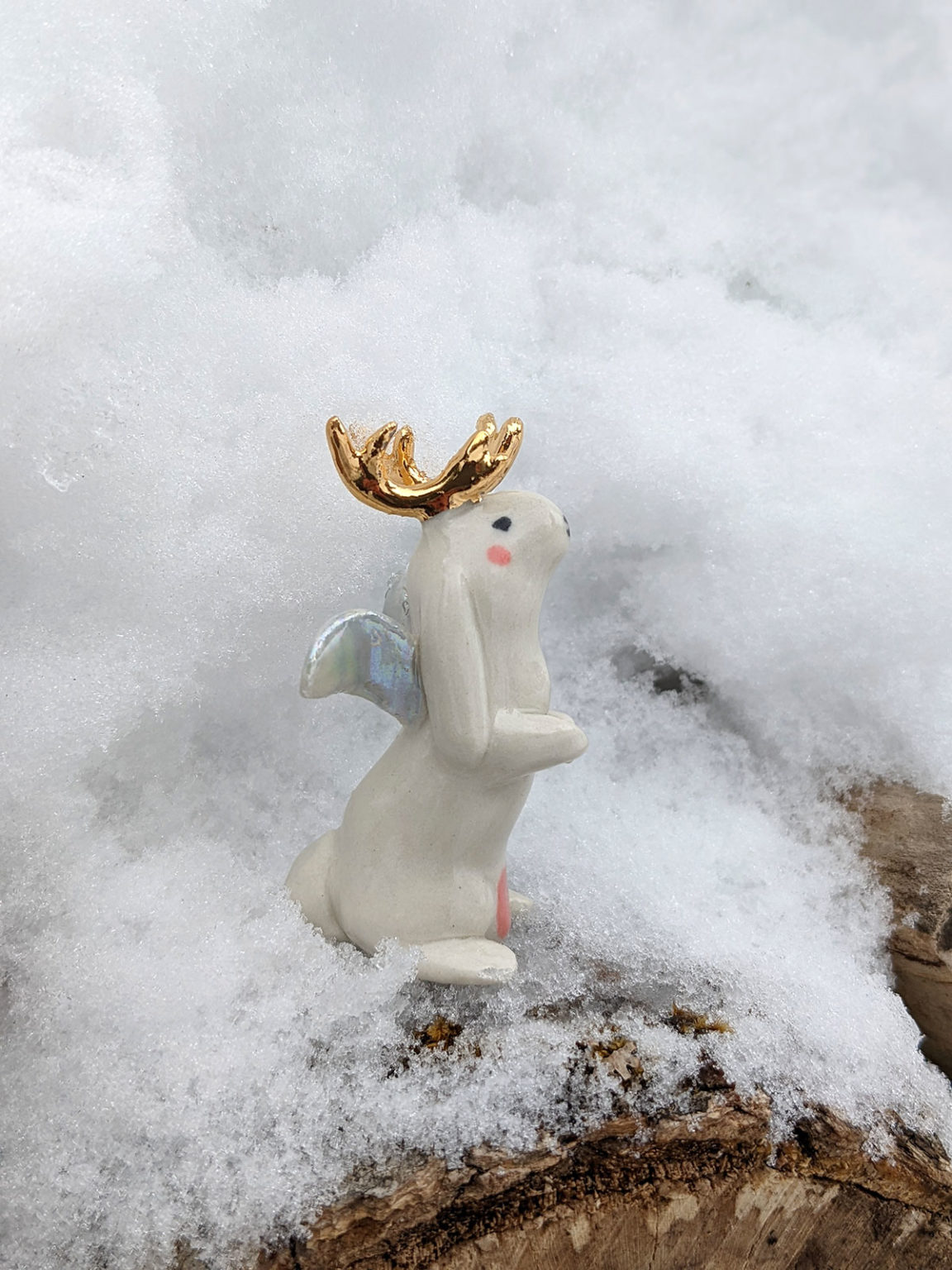 Winged Jackalope in Ceramics and Gold - Kness