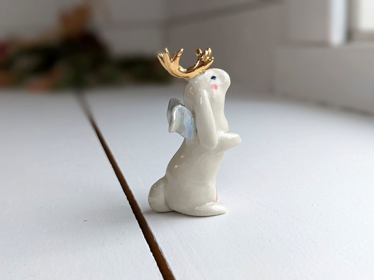 Winged Jackalope in Ceramics and Gold - Kness