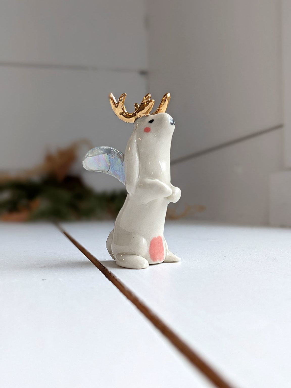 Winged Jackalope in Ceramics and Gold - Kness